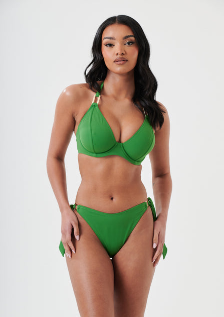 Fuller Bust Boudoir Beach Cactus Green Underwired Halter Bikini Top, D – Miss Mandalay