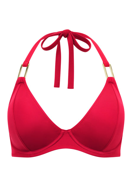 Fuller Bust Boudoir Beach Crimson Red Underwired Halter Bikini Top, D ...