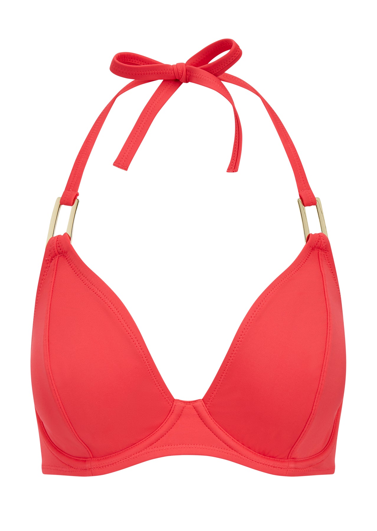 Fuller Bust Boudoir Beach Hibiscus Red Underwired Halter Bikini Top, D ...